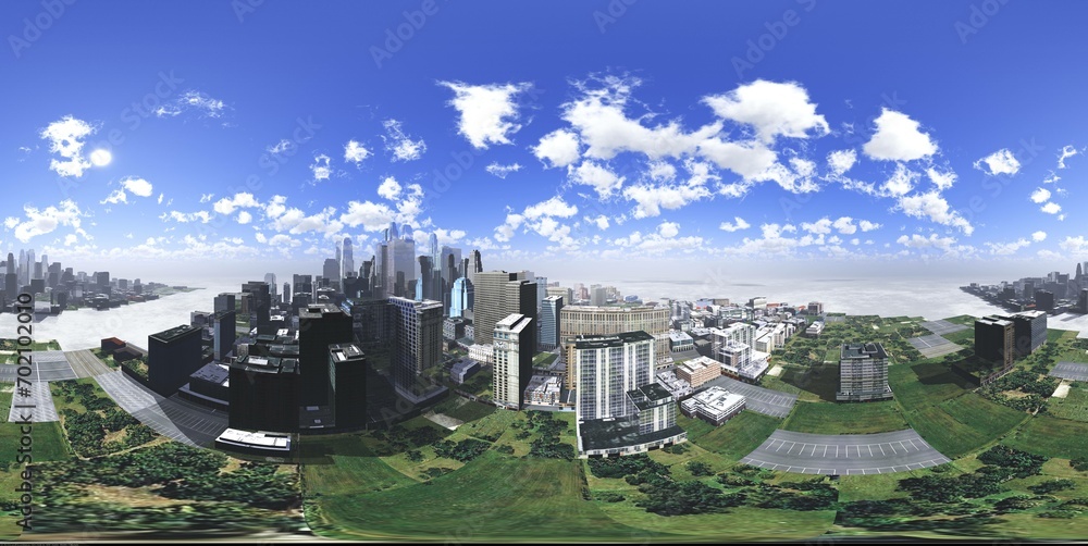 Panorama of the city. Environment map. HDRI map. equidistant projection ...