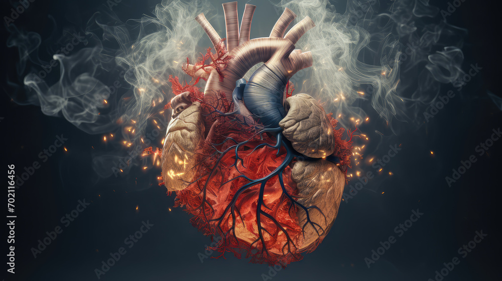 Human Heart in Cigarette and Vape Smoke on a Dark Background ...