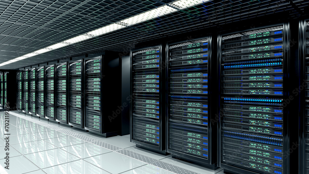 Server room data center with row of server racks. 3d illustration Stock ...