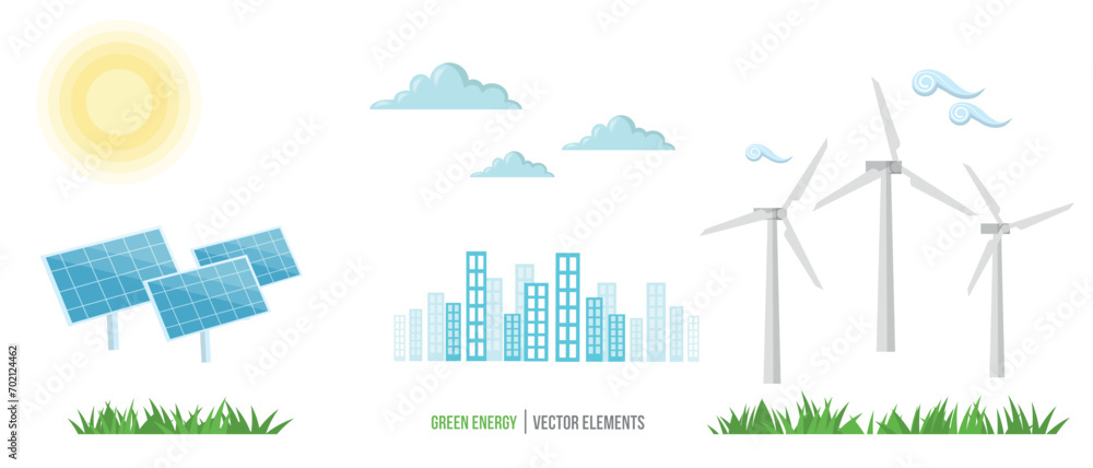 Renewable and sustainable energy concept vector elements illustrations ...
