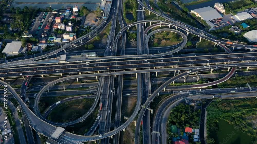 Time lapse aerial view of Expressway top view, Road traffic an ...