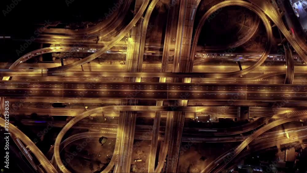 Time lapse aerial at night view of Expressway top view, Road traffic an ...
