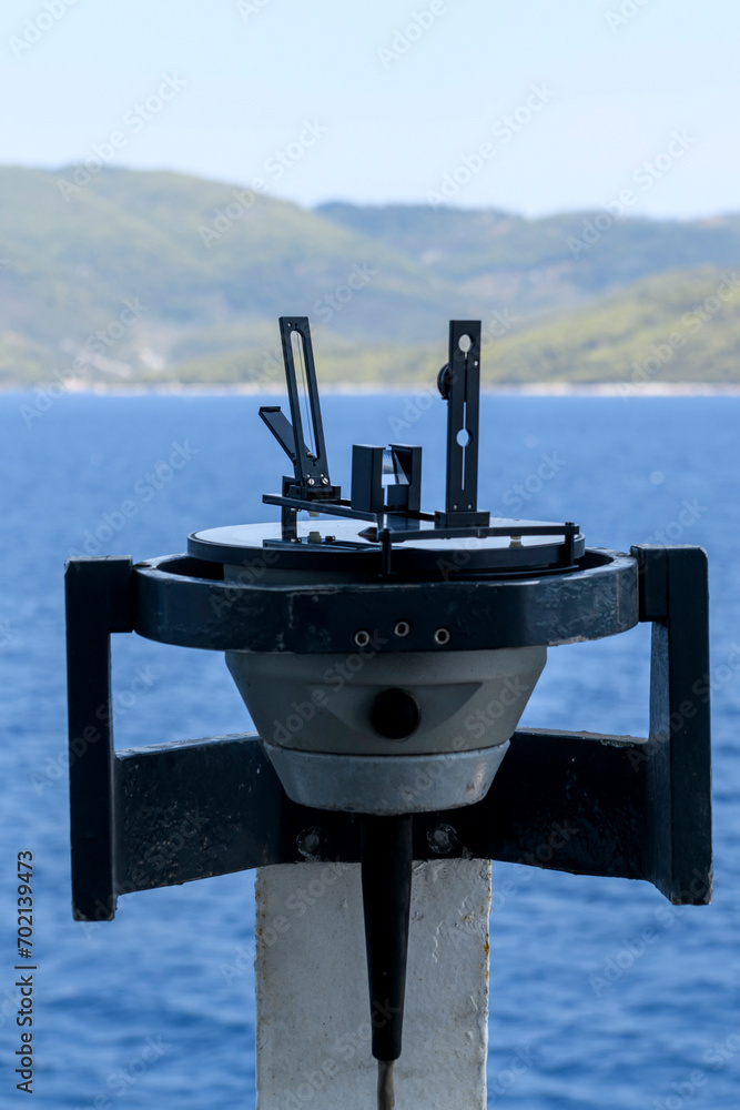 Azimuth ring on gyro compass. Direction finder on the navigational ...