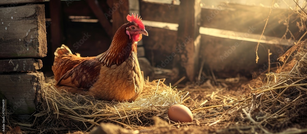 brown hen sitting in nest with egg hen and egg hen poultry hatching egg ...