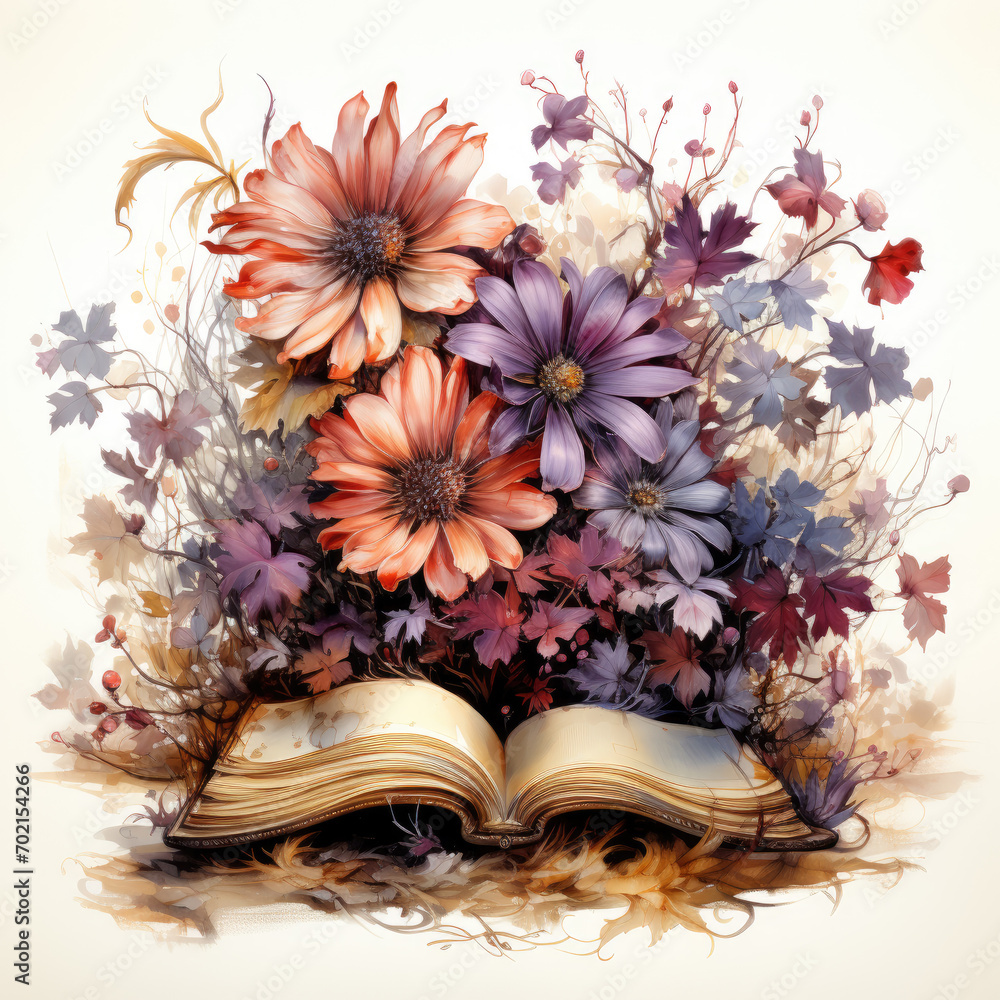 watercolor Fantasy flower fantasy books clipart, Generative Ai Stock ...