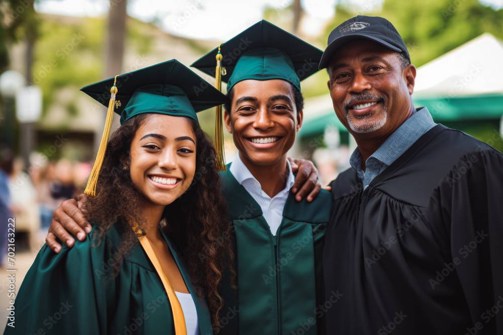 Student celebrating graduation with their proud parents. Proud family ...