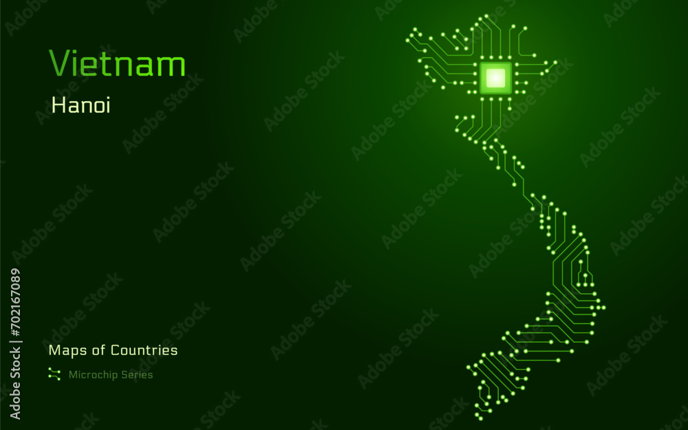 Vietnam Map with a capital of Hanoi Shown in a Microchip Pattern with ...