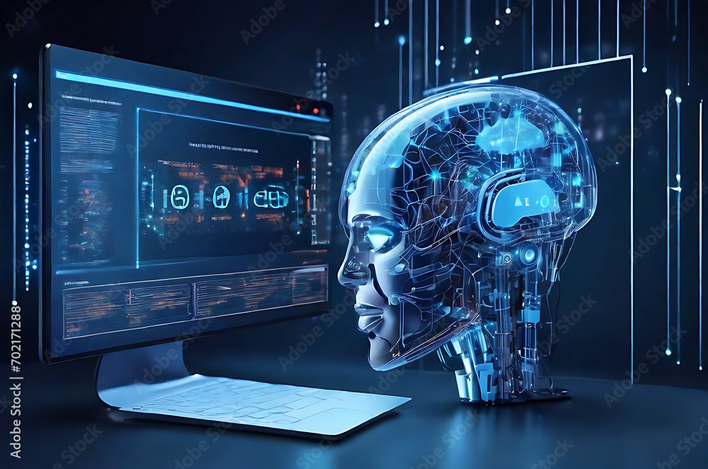 AI Artificial Intelligence. using AI technology for data analysis, coding computer language with ...