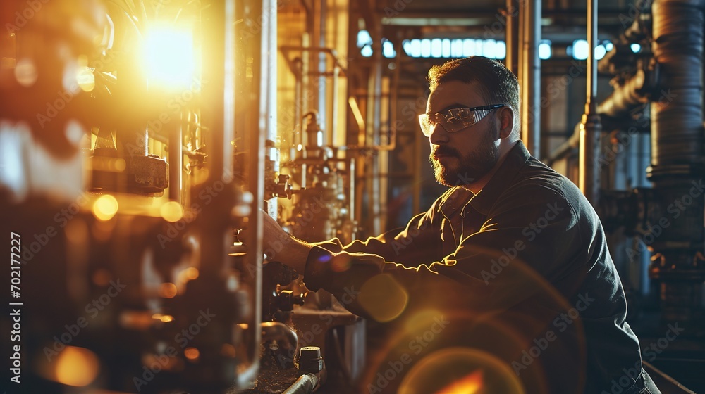 Engineer working in boiler room, Engineer working in gas boiler room ...