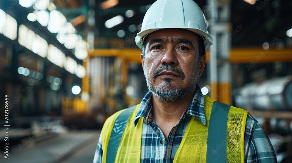 Portrait Professional mechanical engineering male in white safety hard ...