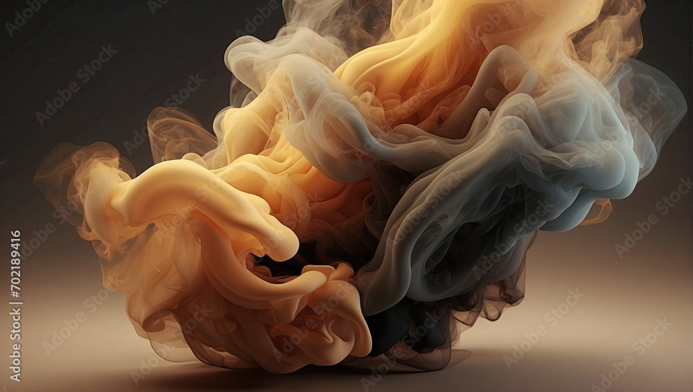 Smoke forms in shades of cream and black, creating a sense of motion ...