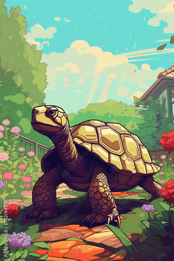 Leisurely pixel art of a tortoise taking a slow stroll in a pixelated ...