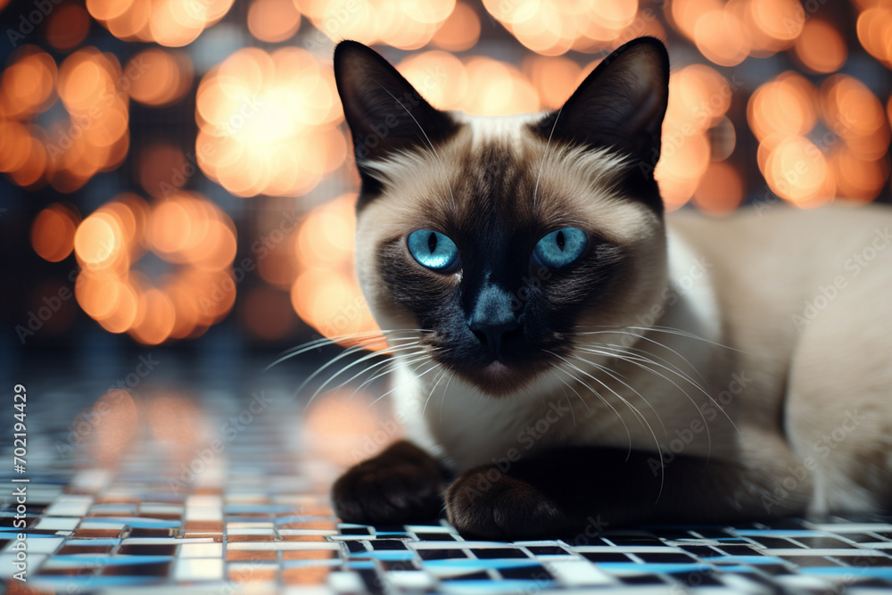 Enchanting pixel art of a Siamese cat purring in a pixelated setting ...