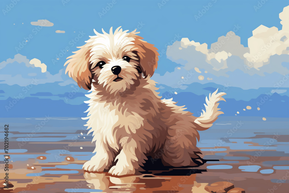 Heartwarming pixel art of a puppy learning tricks in a pixelated ...