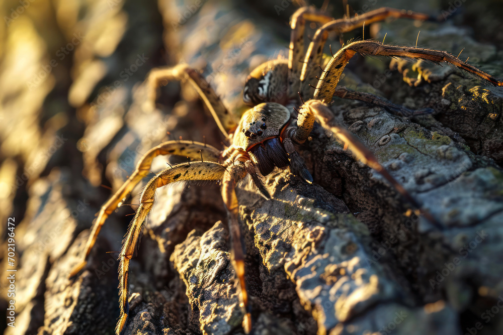 Huntsman spider on a tree bark in a suburban Australian garden ...