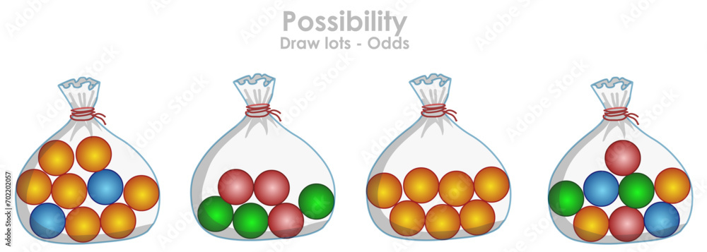 Fraction chance colored balls. Possibility and static. Lots, odds in ...