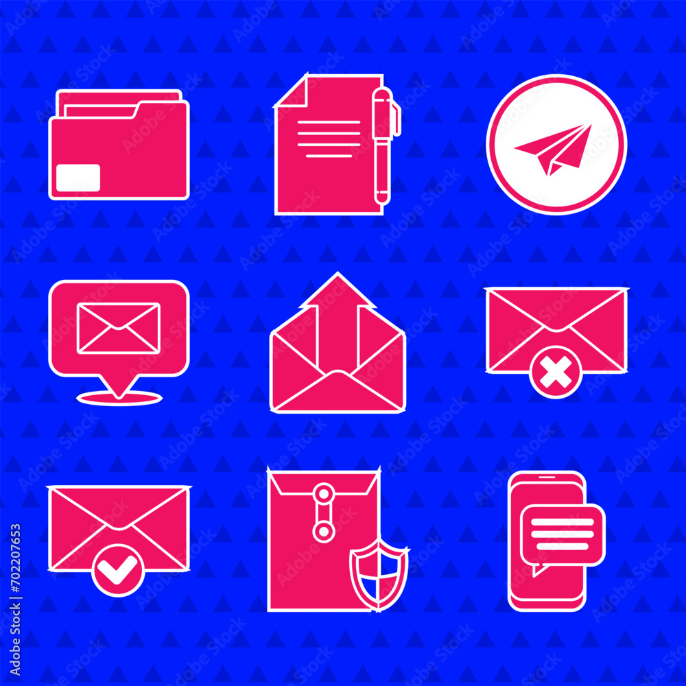 Set Outgoing mail, Envelope with shield, Chat messages notification on phone, Delete envelope ...