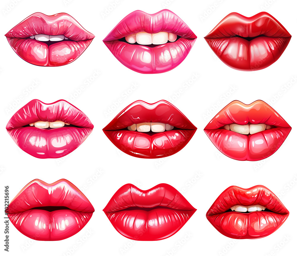 Red lips collection. Set of Sexy woman's lips expressing different ...