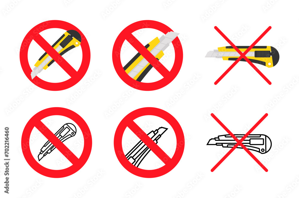 Prohibition signs vector illustration set forbidding stationery knives ...