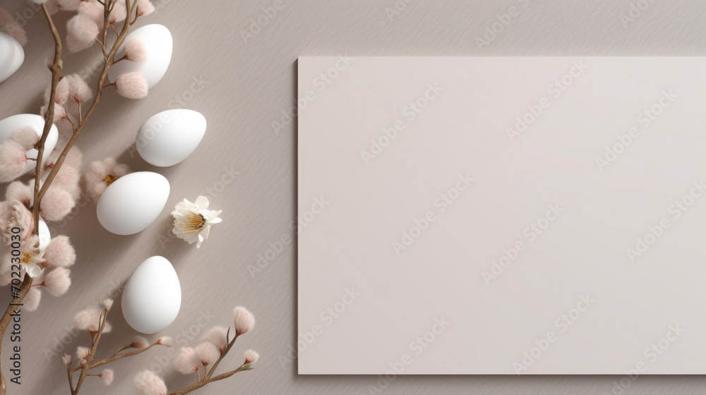 A subtle Easter display on a neutral background, featuring white eggs ...