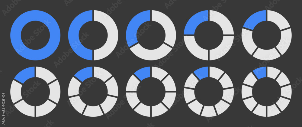 Hollow circle divided into 1-10 parts icon set. Hollow circle segment ...