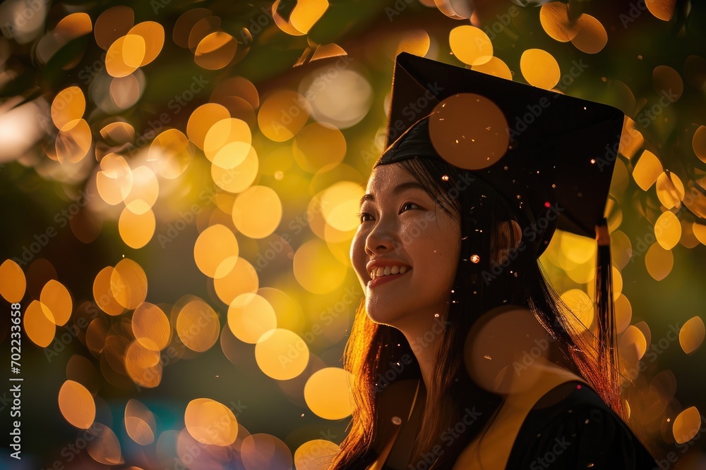 A beaming woman with a human face and bright smile stands proudly in ...