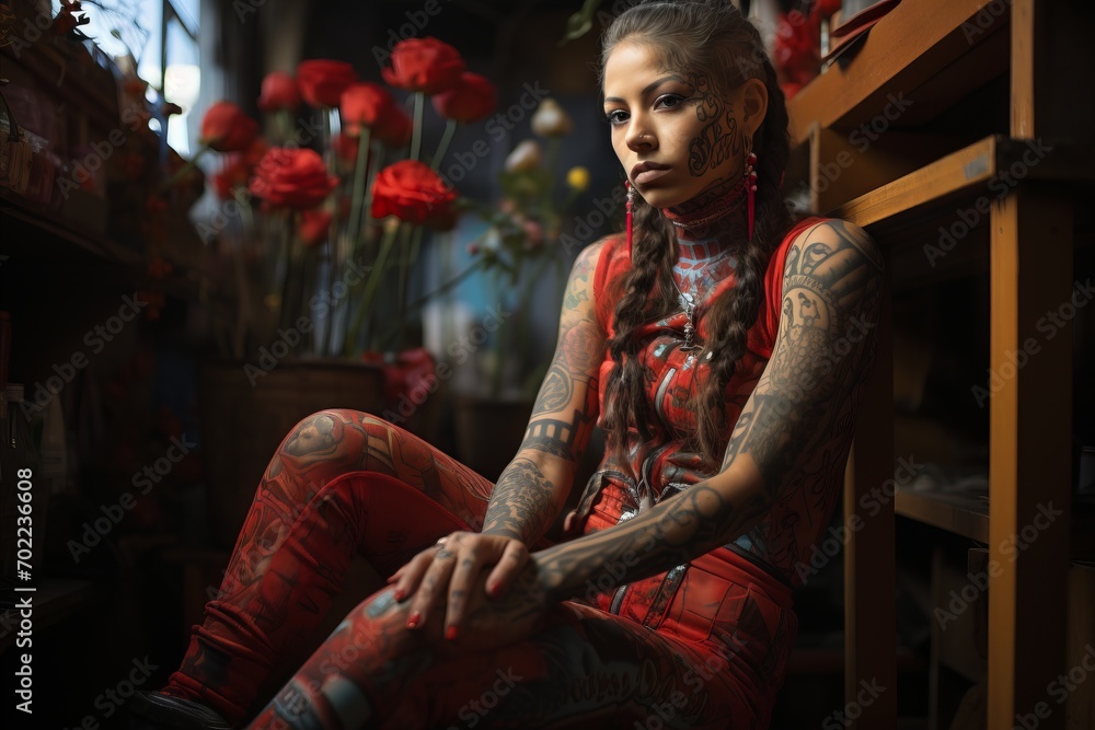 Girls with Latin American tattoos on their faces and bodies. Patterns ...