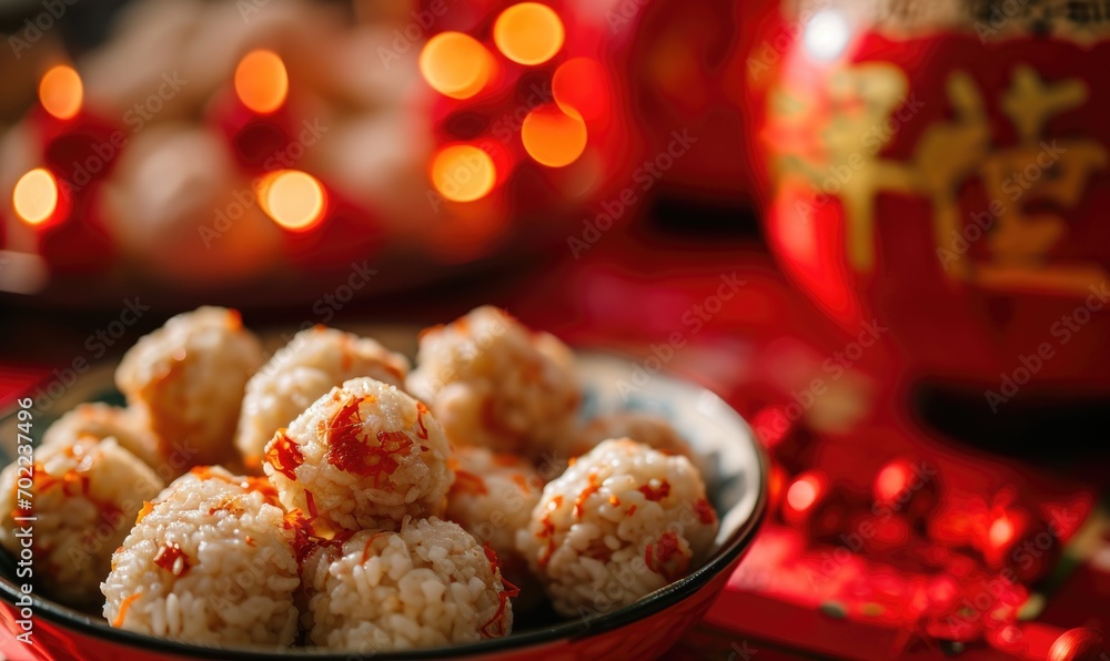 Tang yuan. Sweet rice balls in a plate. Chinese round sweet rice balls ...