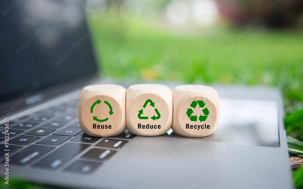 icons related to reduce, reuse, recycle on green background blocks The ...
