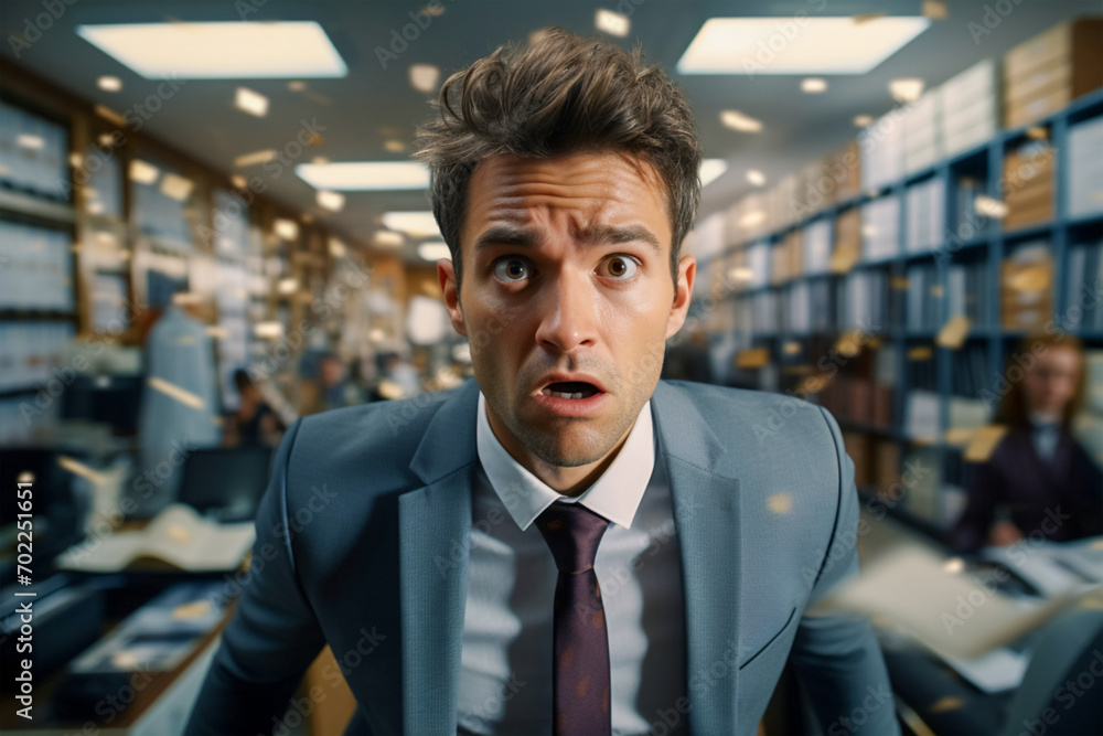 An angry man with a dissatisfied expression on his face against the ...