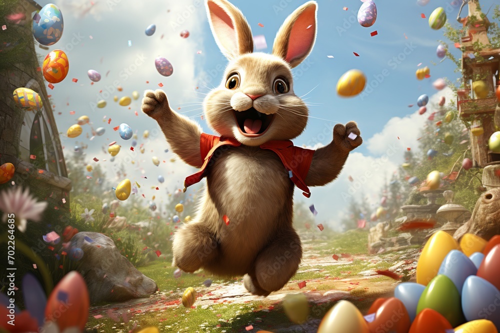 Animated and joyful Easter Bunny with big expressive eyes, giving a ...