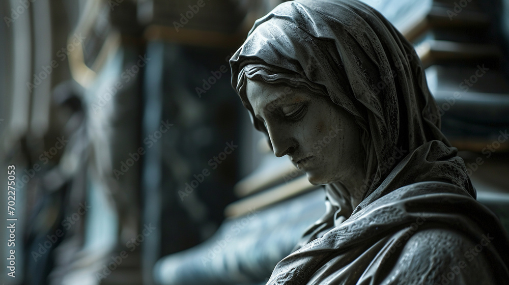 Mary's Veiled Statue: A statue of Mary veiled in mourning, embodying ...