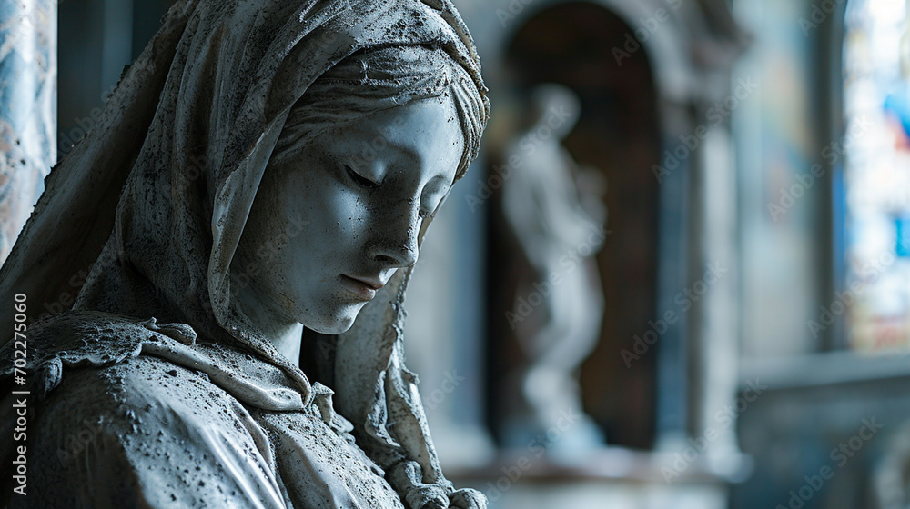 Mary's Veiled Statue: A statue of Mary veiled in mourning, embodying ...
