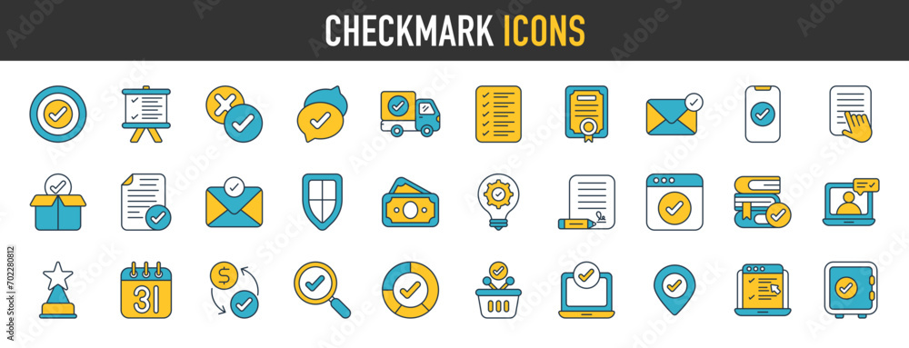 Checkmark icon set. Containing check, accept, agree, selected, confirm ...