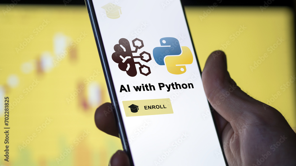 January 03th 2024. Student enrolls to AI with Python program on a phone ...