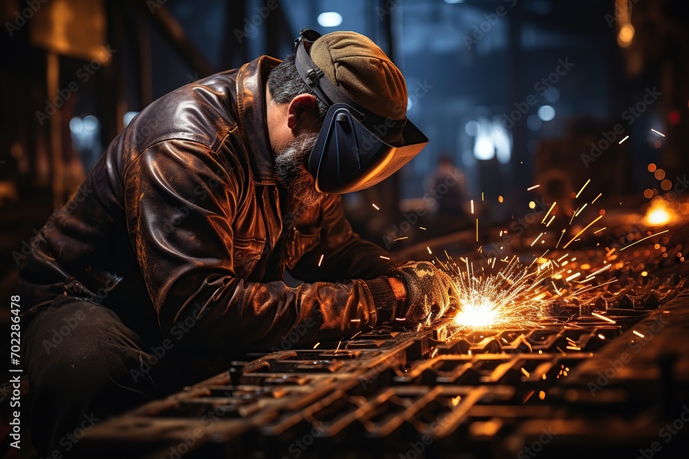 Skillful welders weld stainless steel in the factory, Welders wear ...