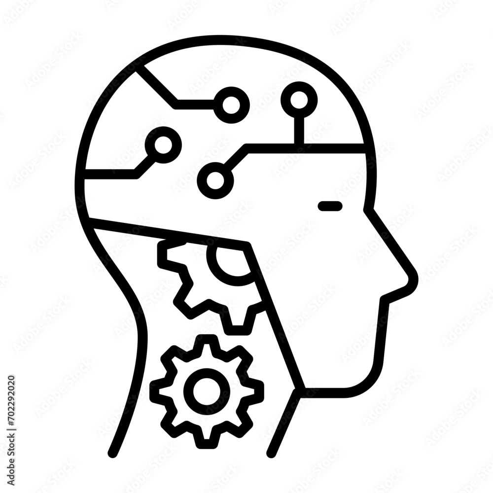 human brain activity to guide machine learning concept, Deep learning vector line icon design ...