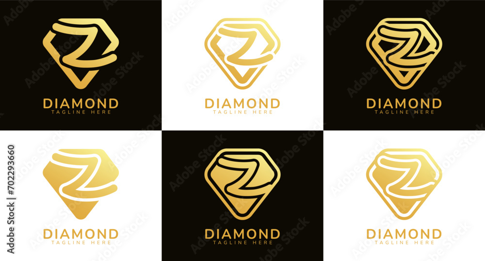 Set of diamond logos with initial letter Z. These logos combine letters ...
