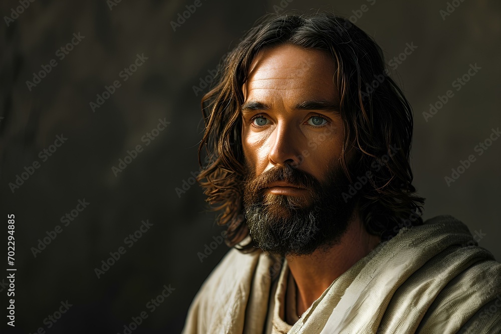 Jesus, on a minimalistic simple bright studio background. generative AI ...