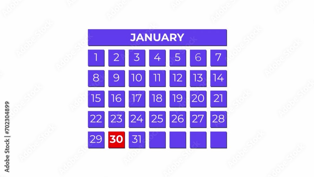30th January calendar icon animation. Alpha matte with transparent ...
