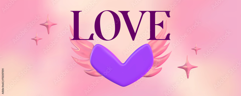 Abstract Y2K Love Heart gradient background with aesthetic 3D. Purple ...