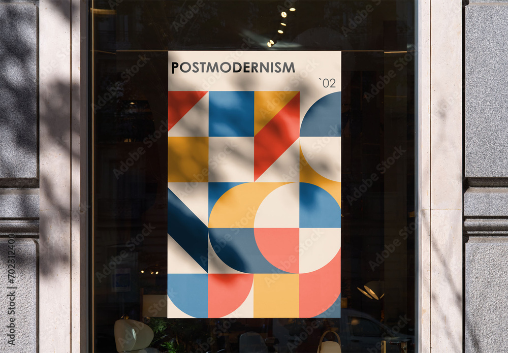 Mockup of shop window with customizable poster Stock Template | Adobe Stock