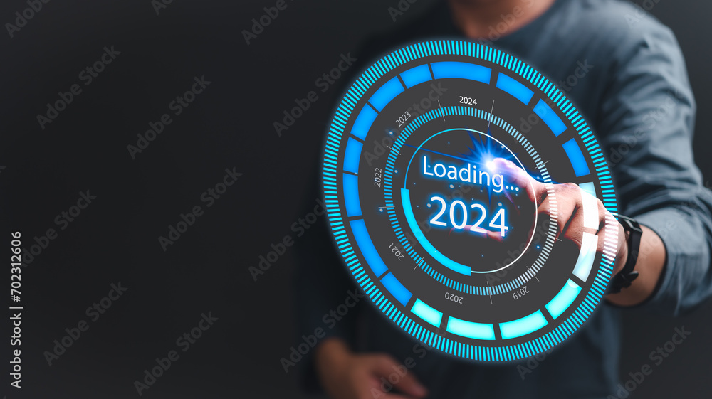 Hand touching loading 2024. Business startup strategy growth and target ...
