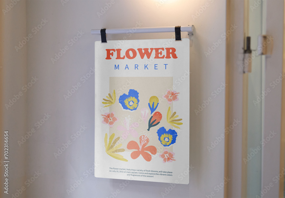 Mockup of vertical customizable poster on display rail Stock Template ...