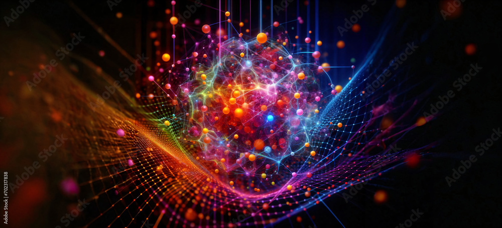 abstract background,Colorful Network Visualization, A complex network of multicolored nodes and ...