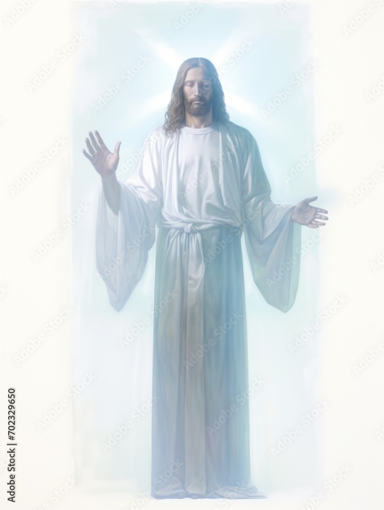 Jesus with extended hands, creating a gesture of blessing, surrounded ...