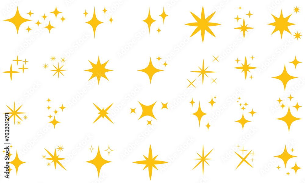 Shiny twinkle stars. Yellow, orange sparkles symbols vector. The set of ...