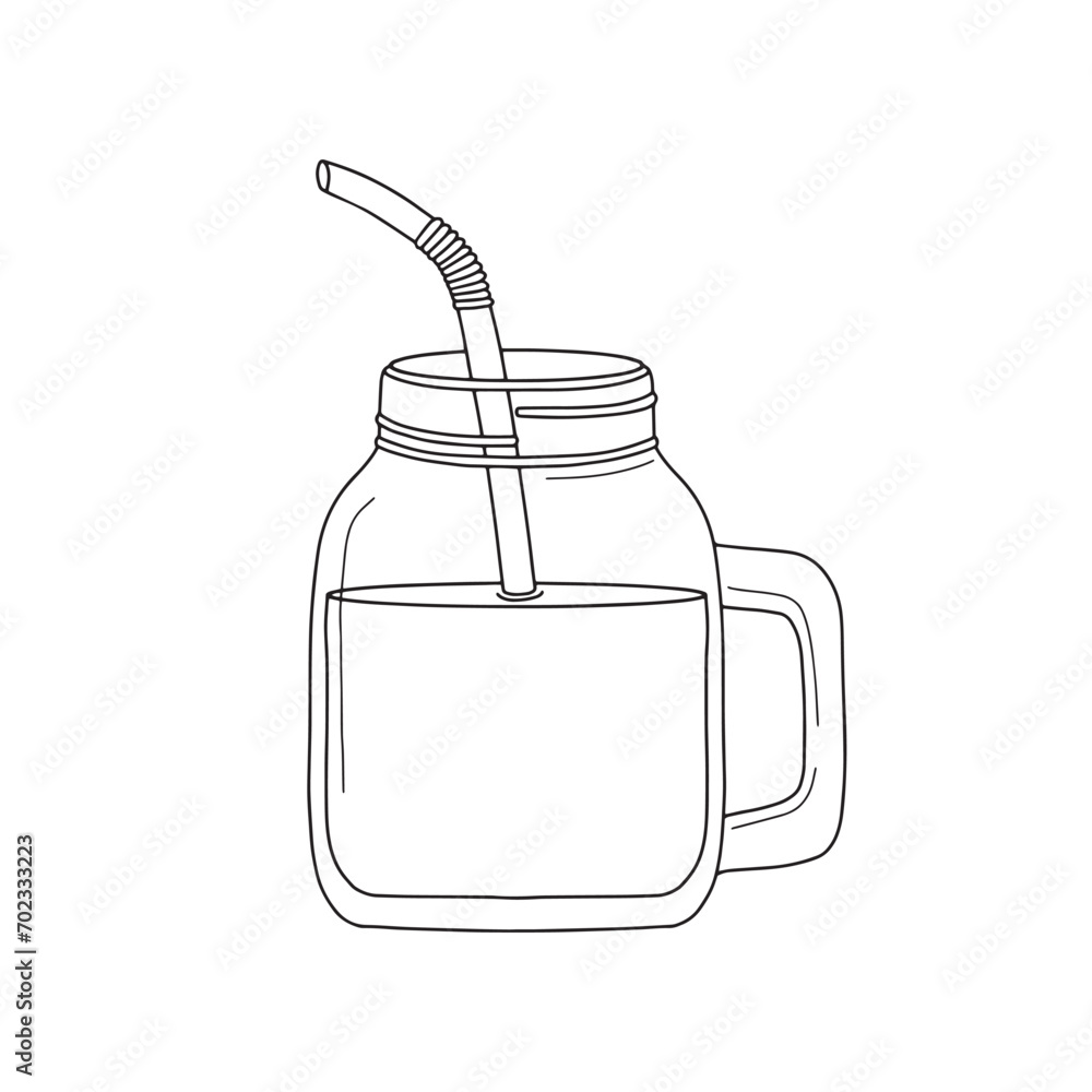 Mason jar with straw hand drawn illustration. Design for restaurant ...