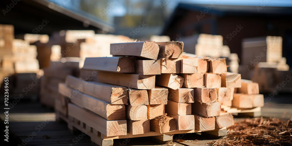 wood planks factory. Slatted wood boards, placed on pallets for ...