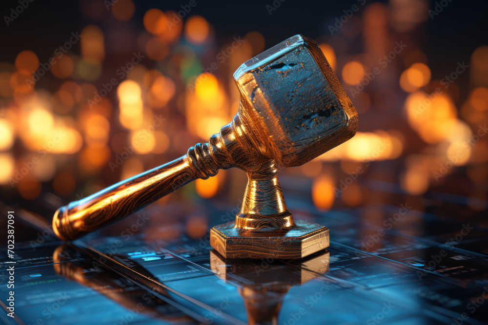 Abstract representation of a digital auction hammer, highlighting the ...